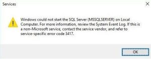 How to fix MS SQL Database Error 3417